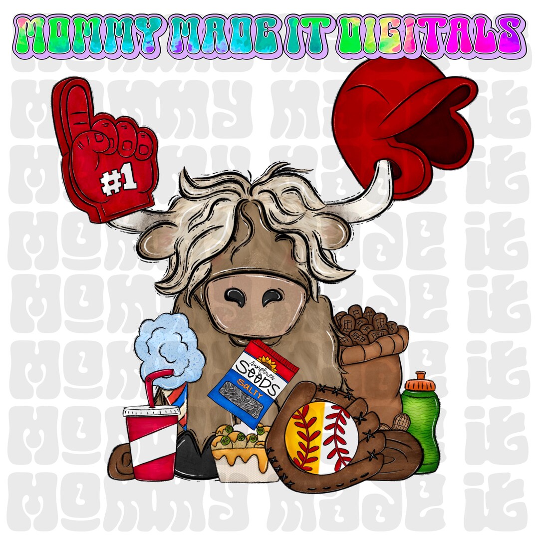 Highland Cow Baseball Softball PNG: Sports Wear Design (digital ...
