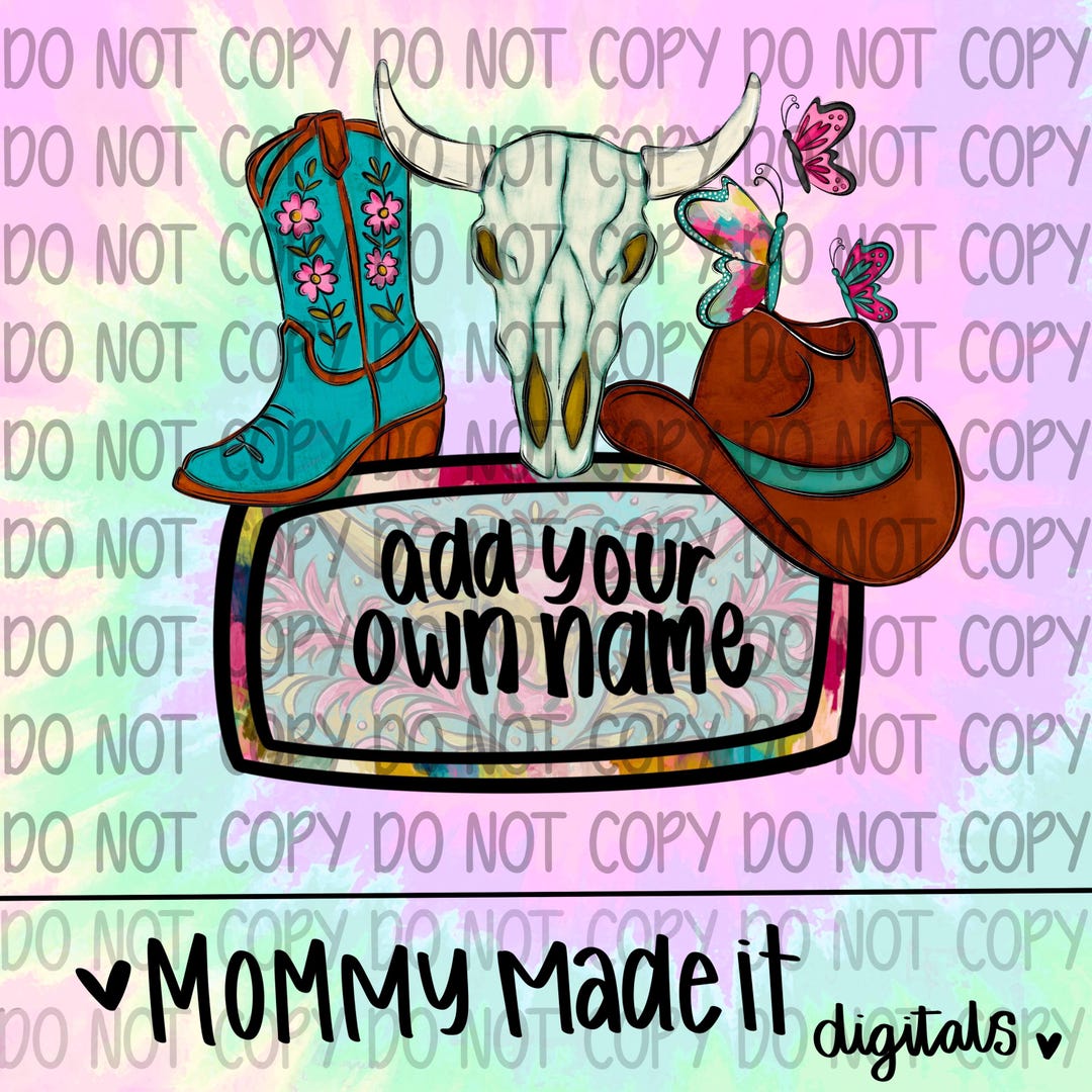 Western Name Plate PNG: Cowboy Boots, Hat, Bull Skull (digital Design ...