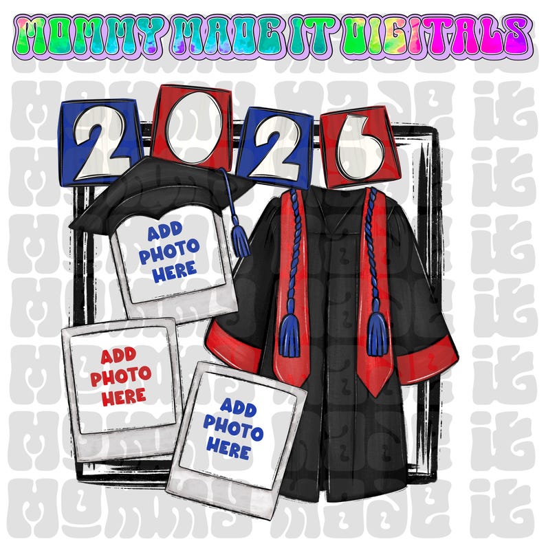 2026 Grad Photo PNG: Red and Blue Customizable Design - Etsy