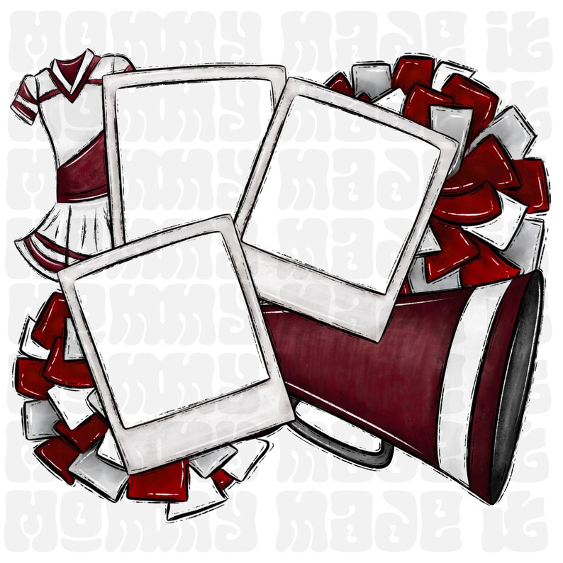 Burgundy Cheer Photo Template, Pom Poms Design (PNG) - Etsy