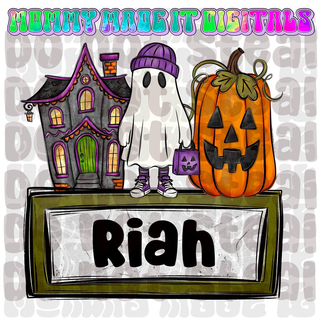 Personalizable Halloween Name Plate: Ghost, Pumpkin, Checkered Design ...
