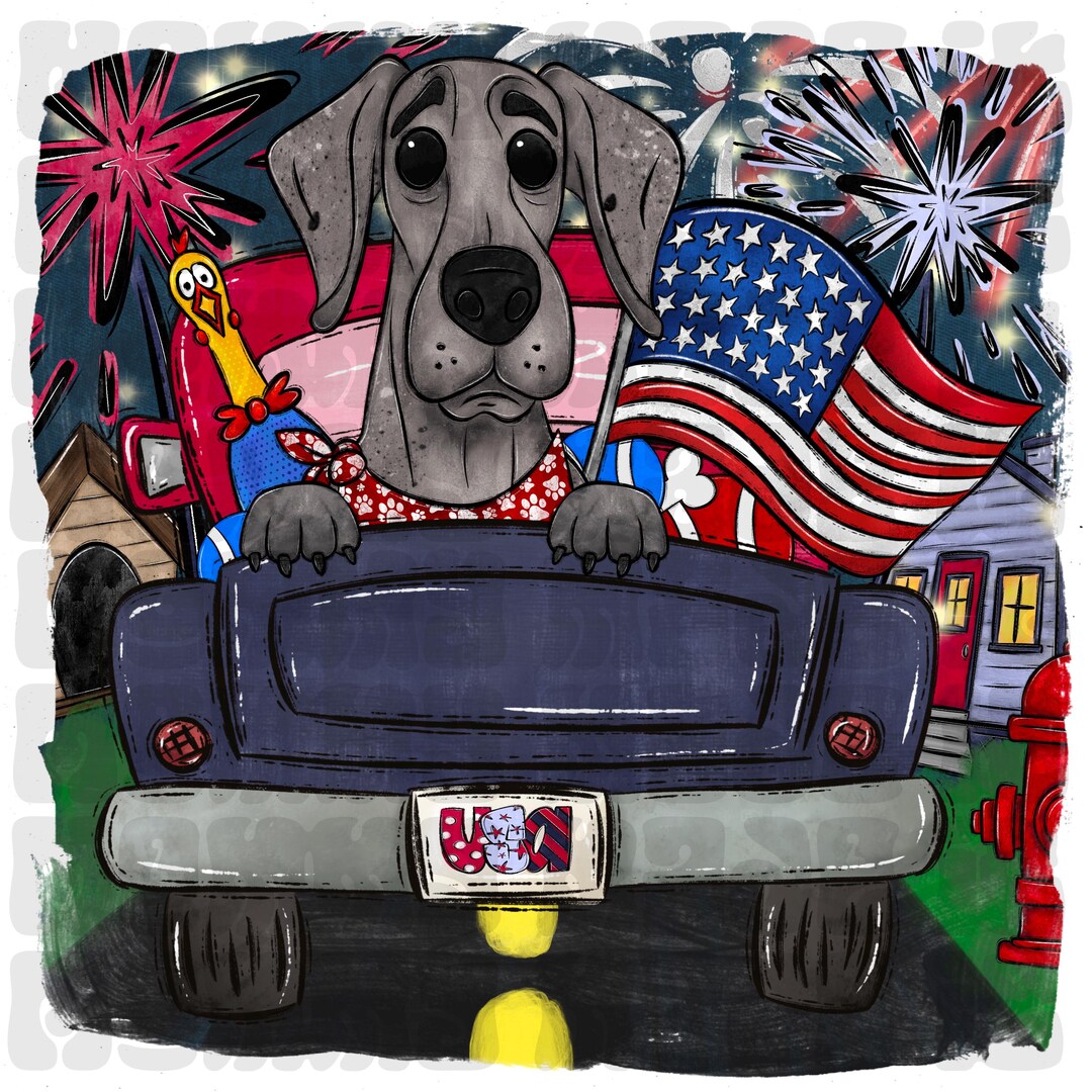 Patriotic Fourth of July GREAT DANE Dog Digital Design Red White & Blue ...