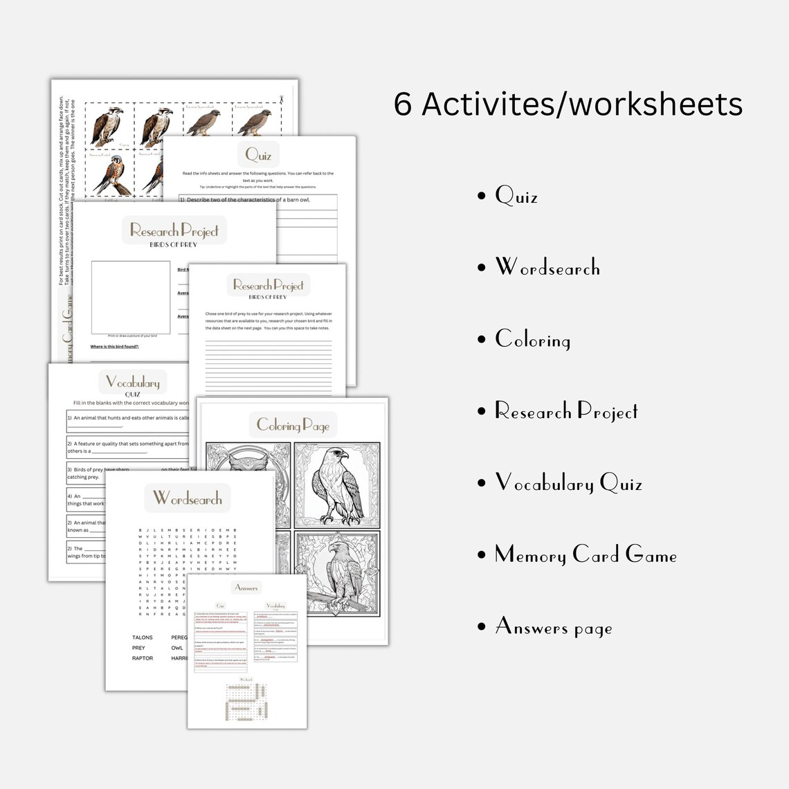 Birds of Prey Unit Study: Homeschool Elementary Worksheets (digital ...