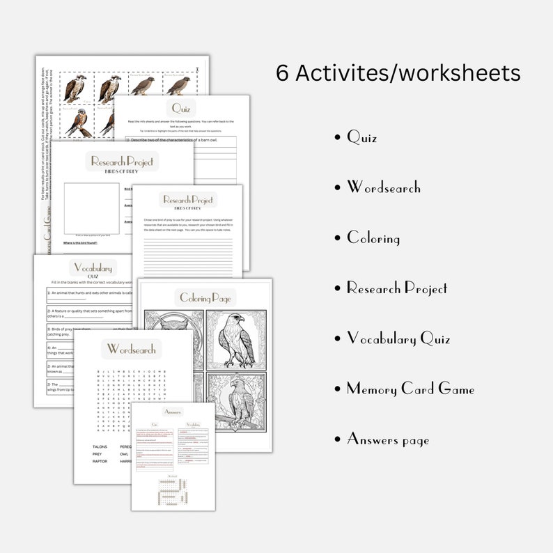 Birds of Prey Unit Study: Homeschool Elementary Worksheets (digital ...