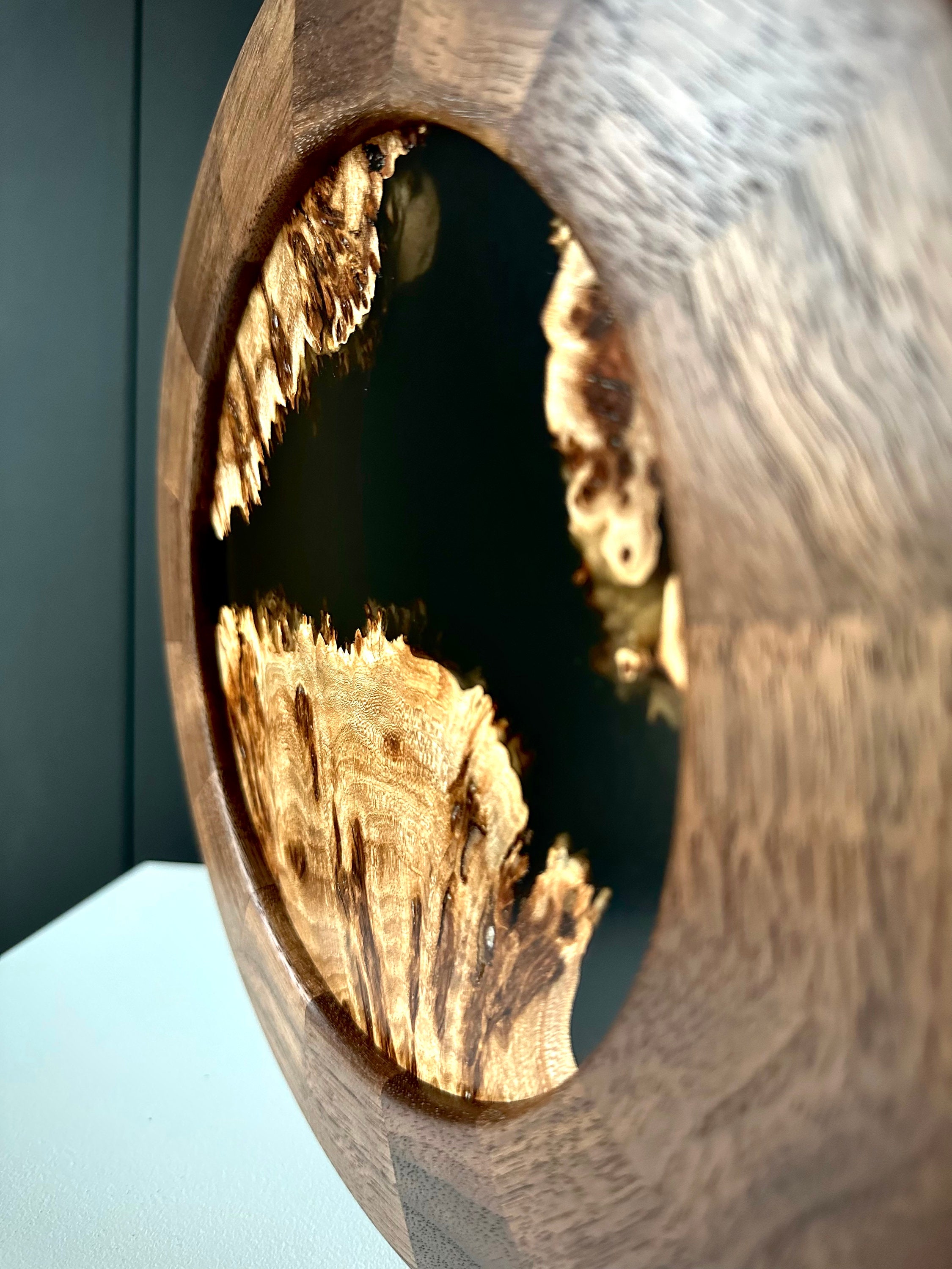 Large Hand Turned Wooden Urn Made From Curly Walnut, Elm Burl, and ...