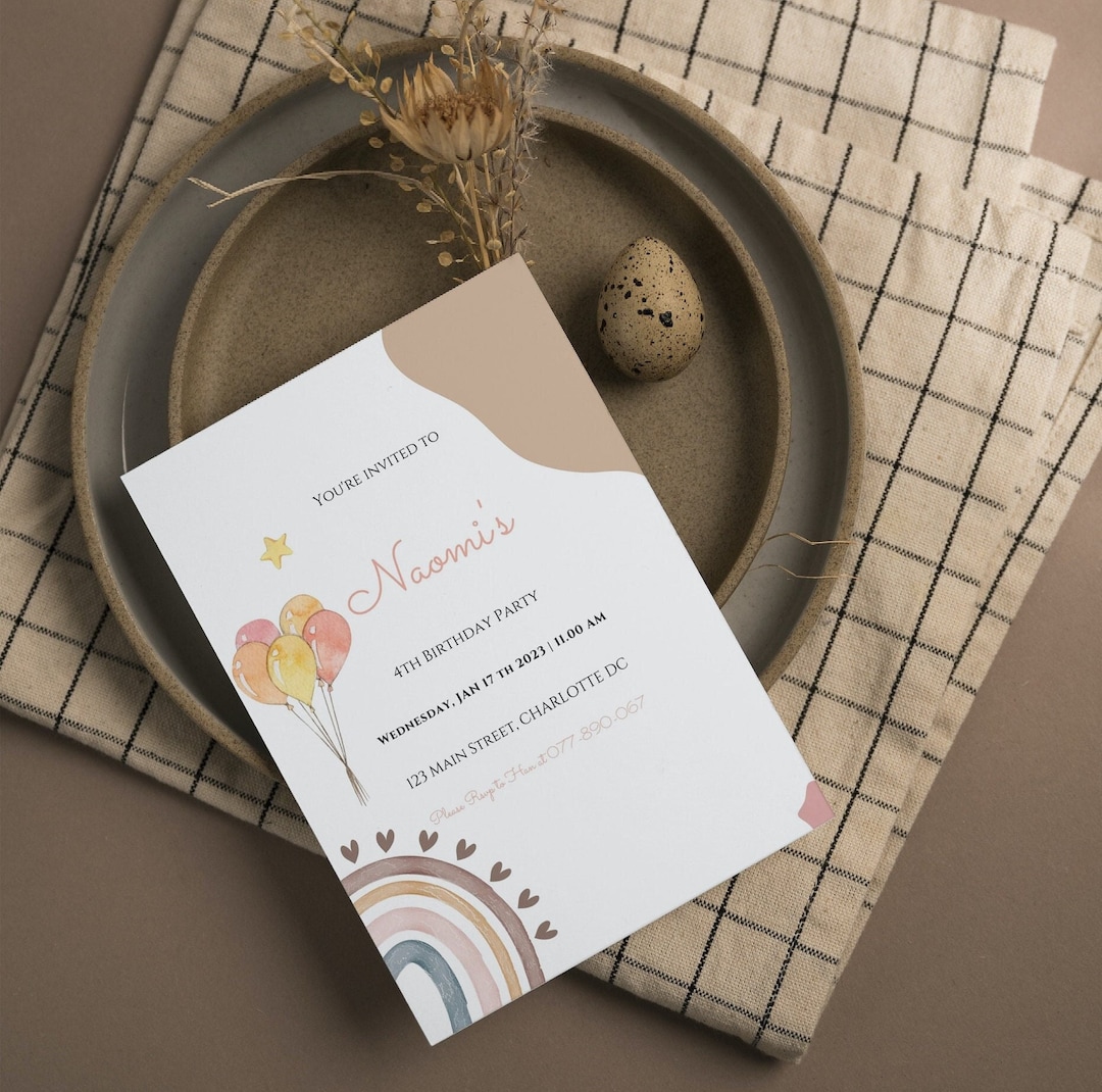 Boho Rainbow Birthday Invitation , Editable Bohemian Rainbow Birthday ...