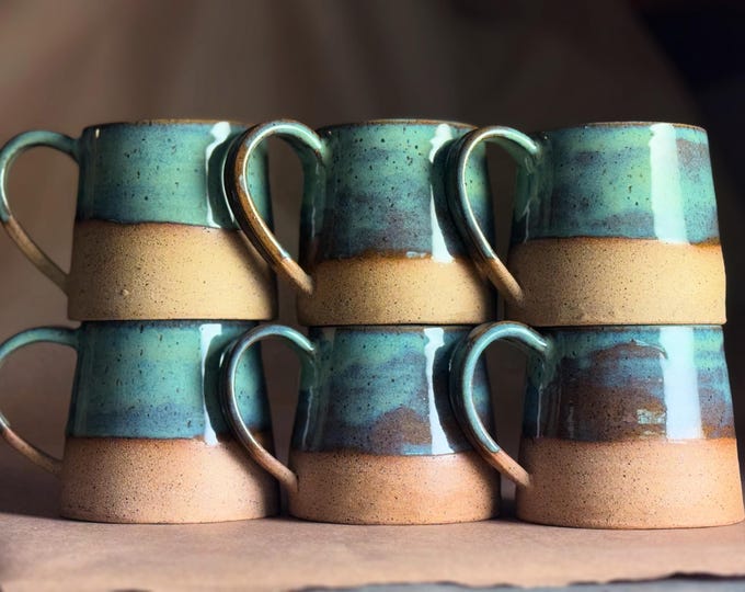 Turquoise Glazed Tapered Mug With Natural Speckled Stoneware Bottom - Etsy