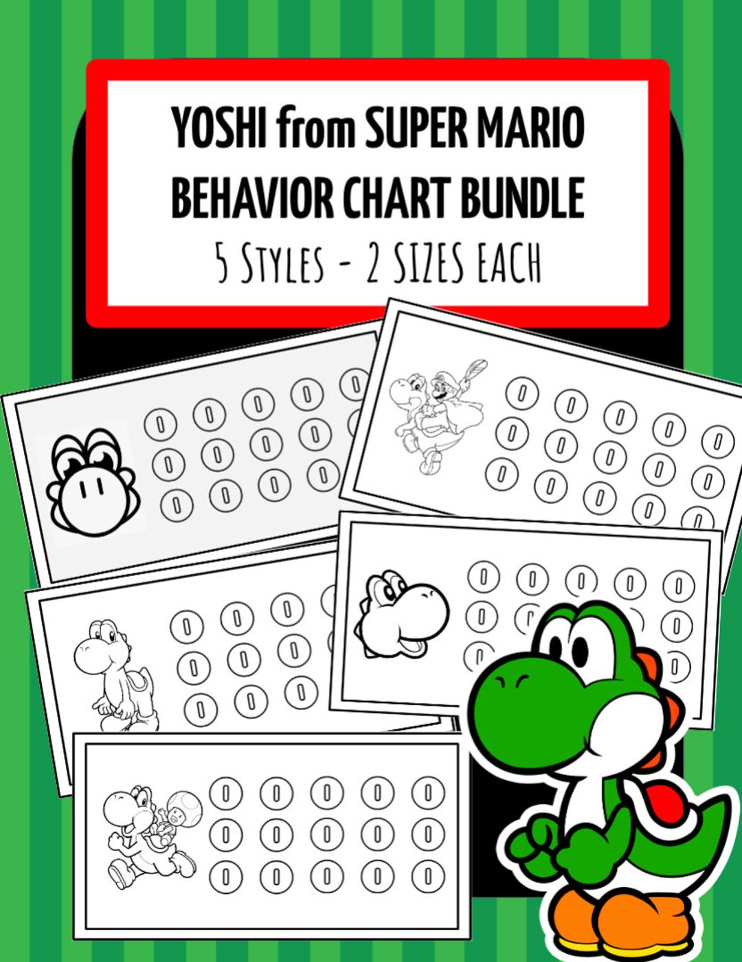 YOSHI From Super Mario Behavior Chart 5 Style Variations 2 - Etsy