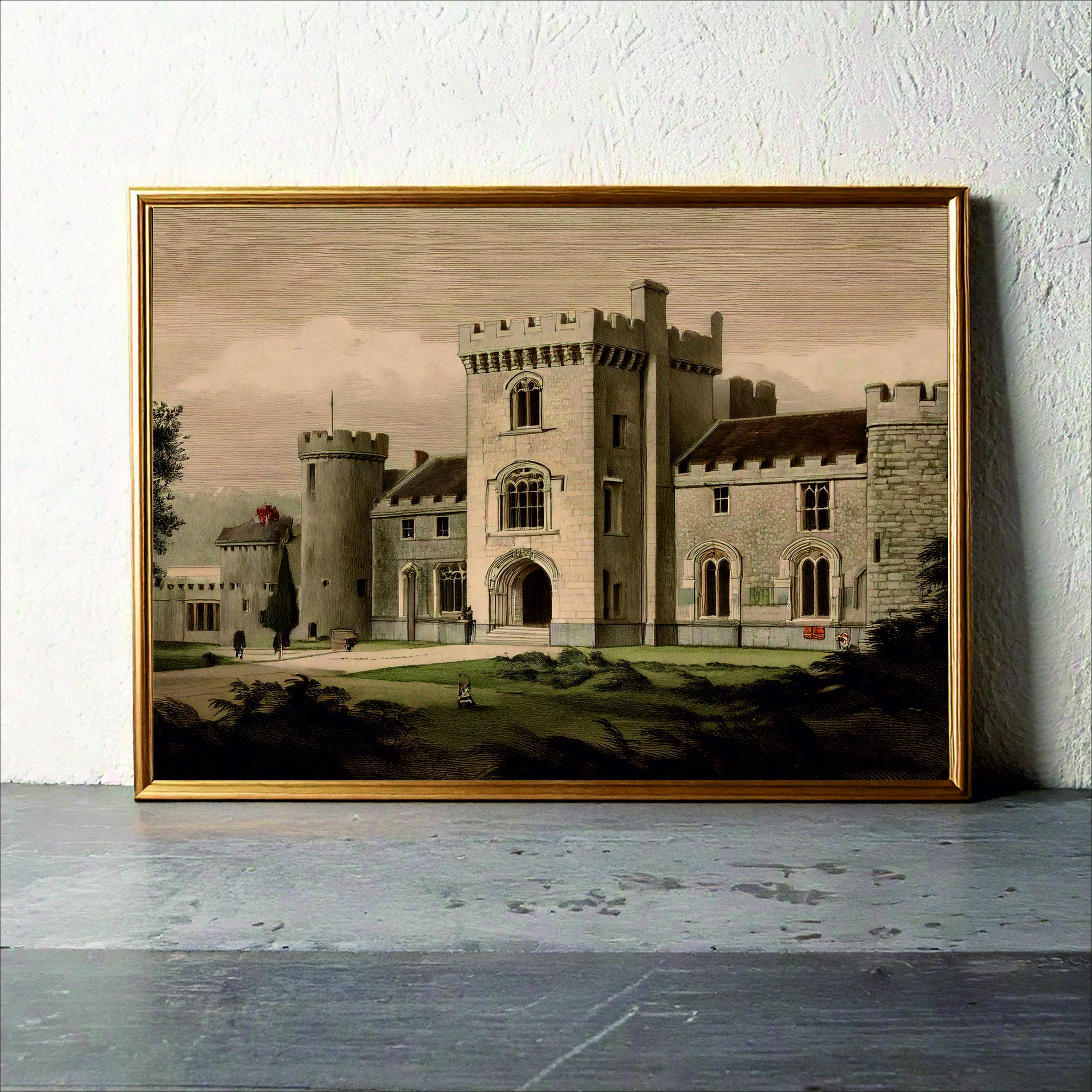 A Majestic Castle Portrait Rendered in Charcoal Tones - Digital Wall ...