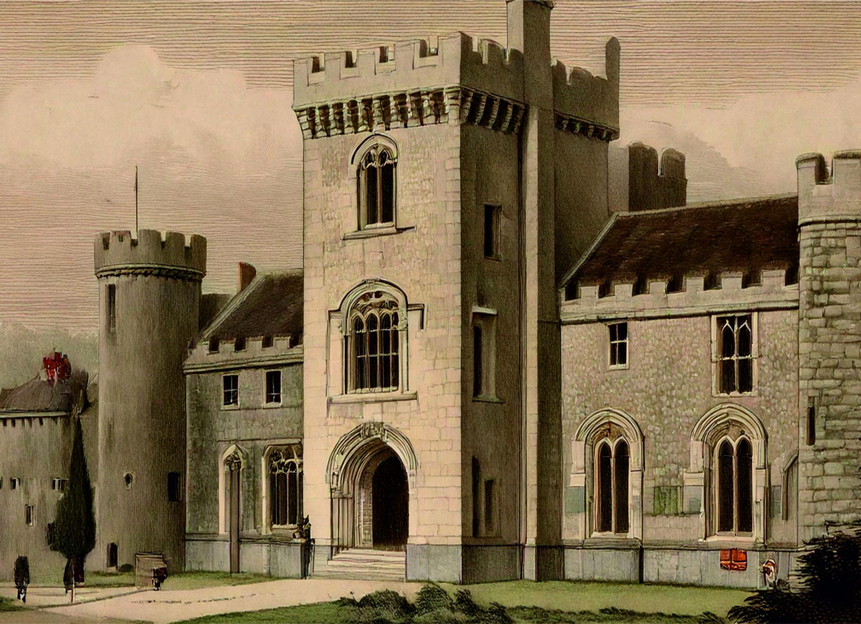 A Majestic Castle Portrait Rendered in Charcoal Tones - Digital Wall ...