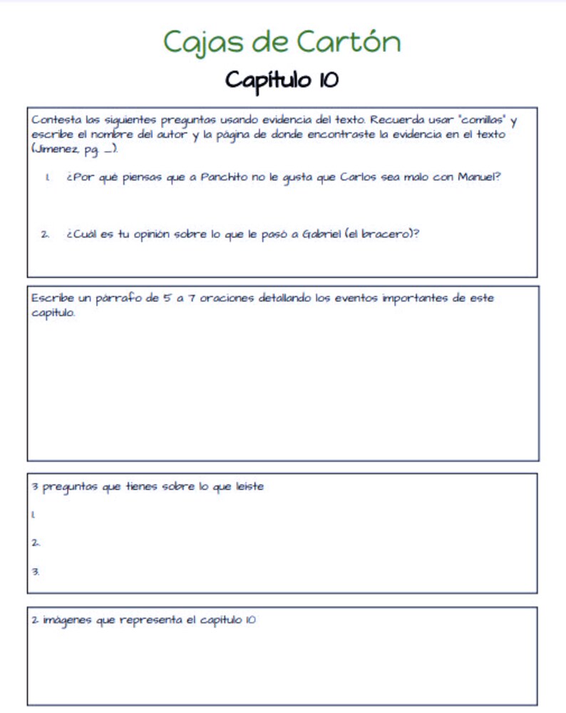 The Circuit Cajas De Carton Comprehension Sheets SPANISH - Etsy