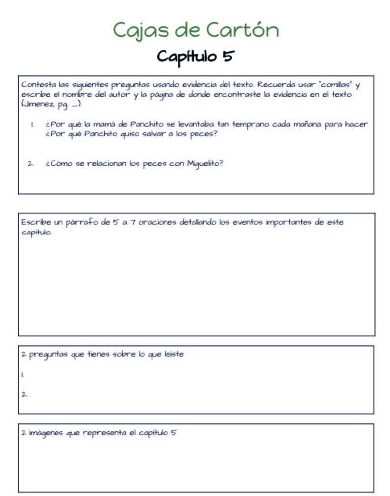 The Circuit- Cajas De Carton Comprehension Sheets SPANISH - Etsy