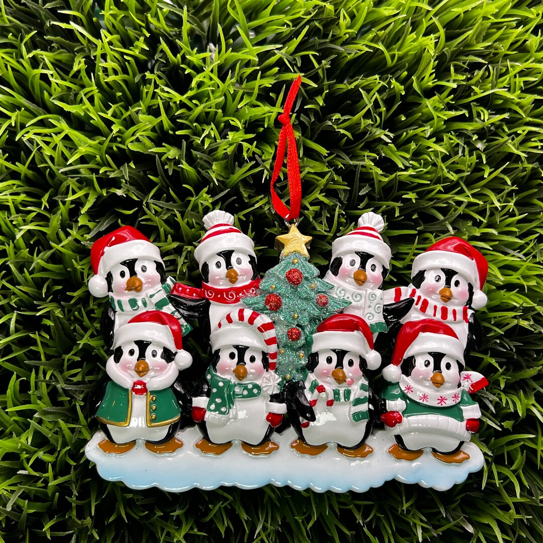 Winter Penguin Family of 8 / Personalized Family Christmas Ornament ...
