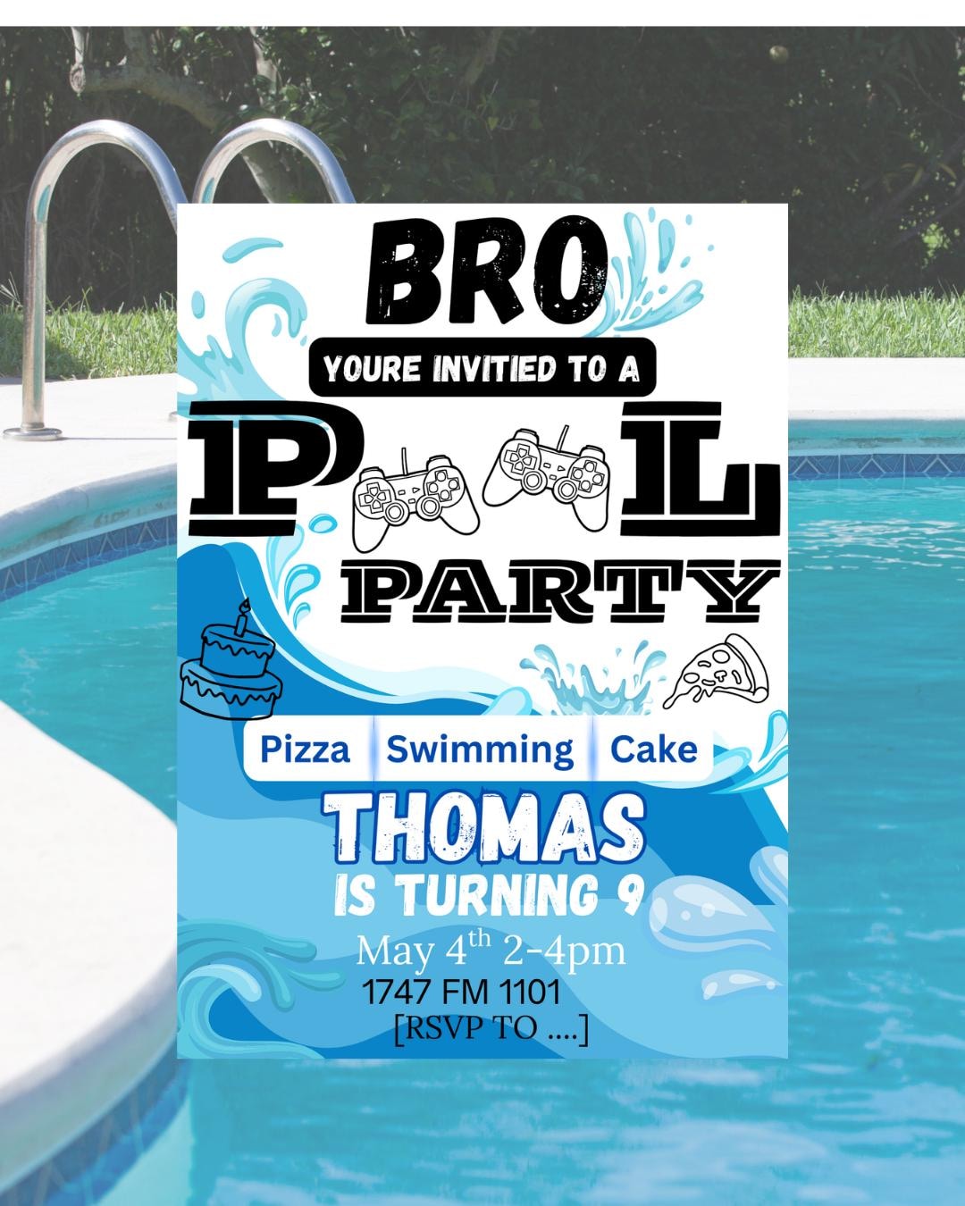 Video Game Pool Party Invitation: Pizza & Cake (canva Template) - Etsy