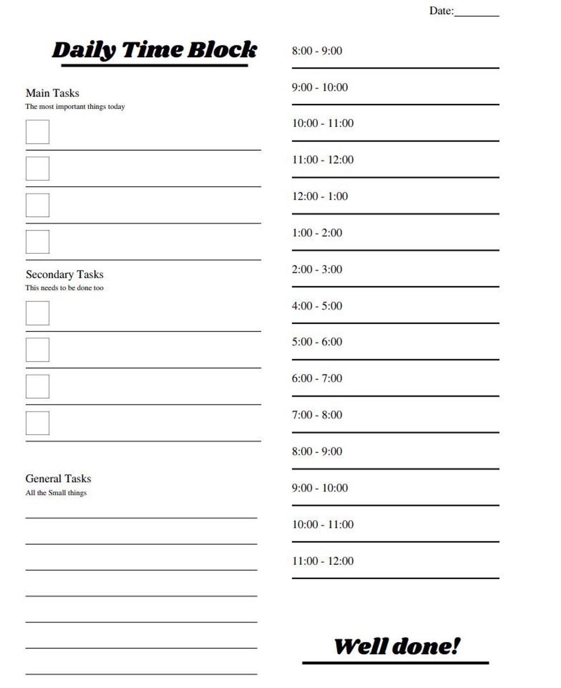 Daily Time Block Planner - Etsy