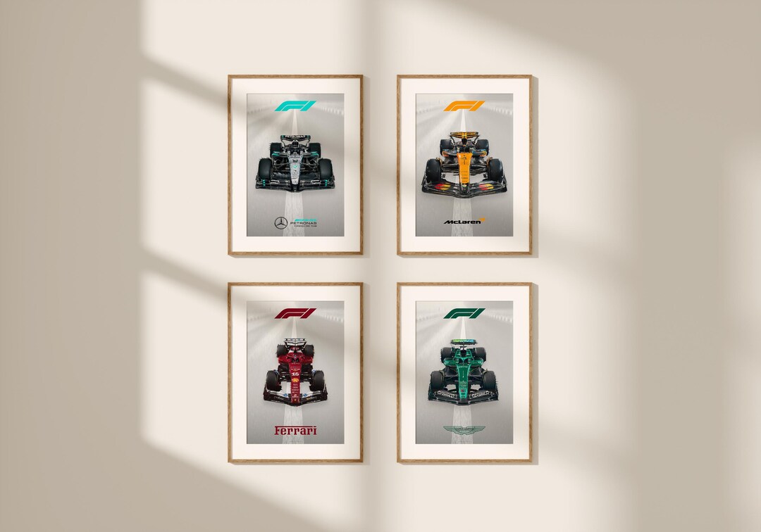 Formula 1 Car Poster Bundle, F1 Print Set, Mercedes Ferrari Mclaren ...