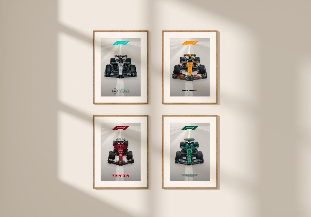 Formula 1 Car Poster Bundle, F1 Car Art Print Set, Mercedes Ferrari ...