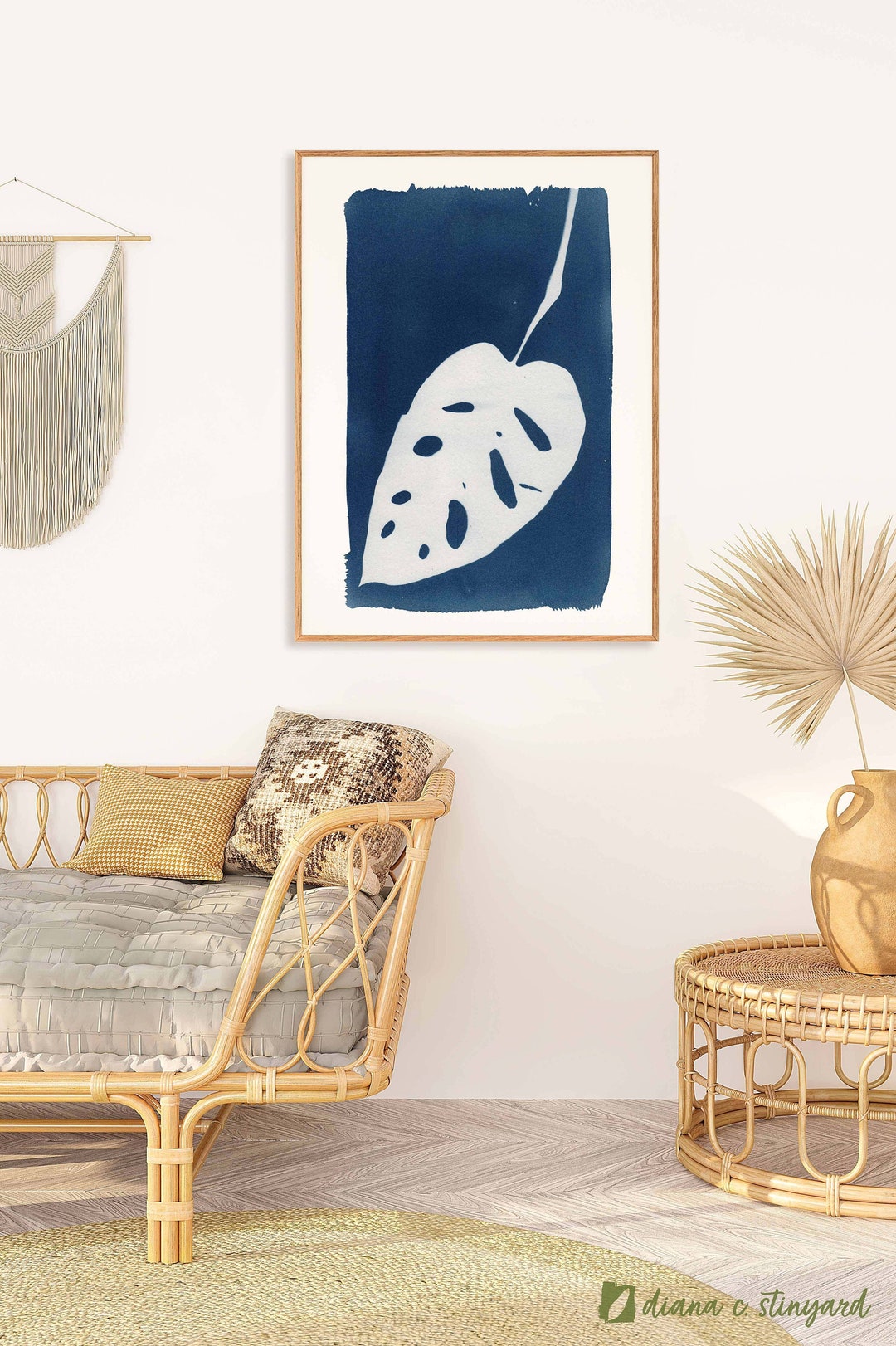 Monstera No.0007 Minimal Boho Botanical Cyanotype Art Printable - Etsy