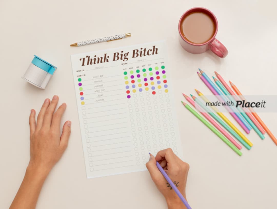 Think Big Btch Colour Coded Weekly Habit Tracker Digital - Etsy
