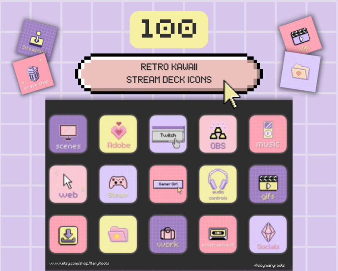 STREAM DECK Retro Kawaii Icons / Twitch / Streaming Assets / Adobe ...