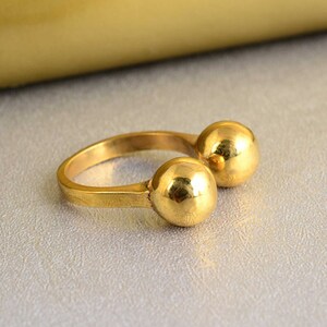 Womens Brass Balls Ring, Simple Ball Ring, Adjustable Ring, Open Cuff ...