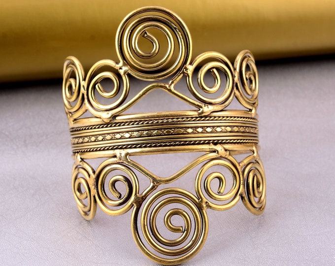 Gold Mandala Brass Arm Cuff - African Style Adjustable Bangle - Etsy