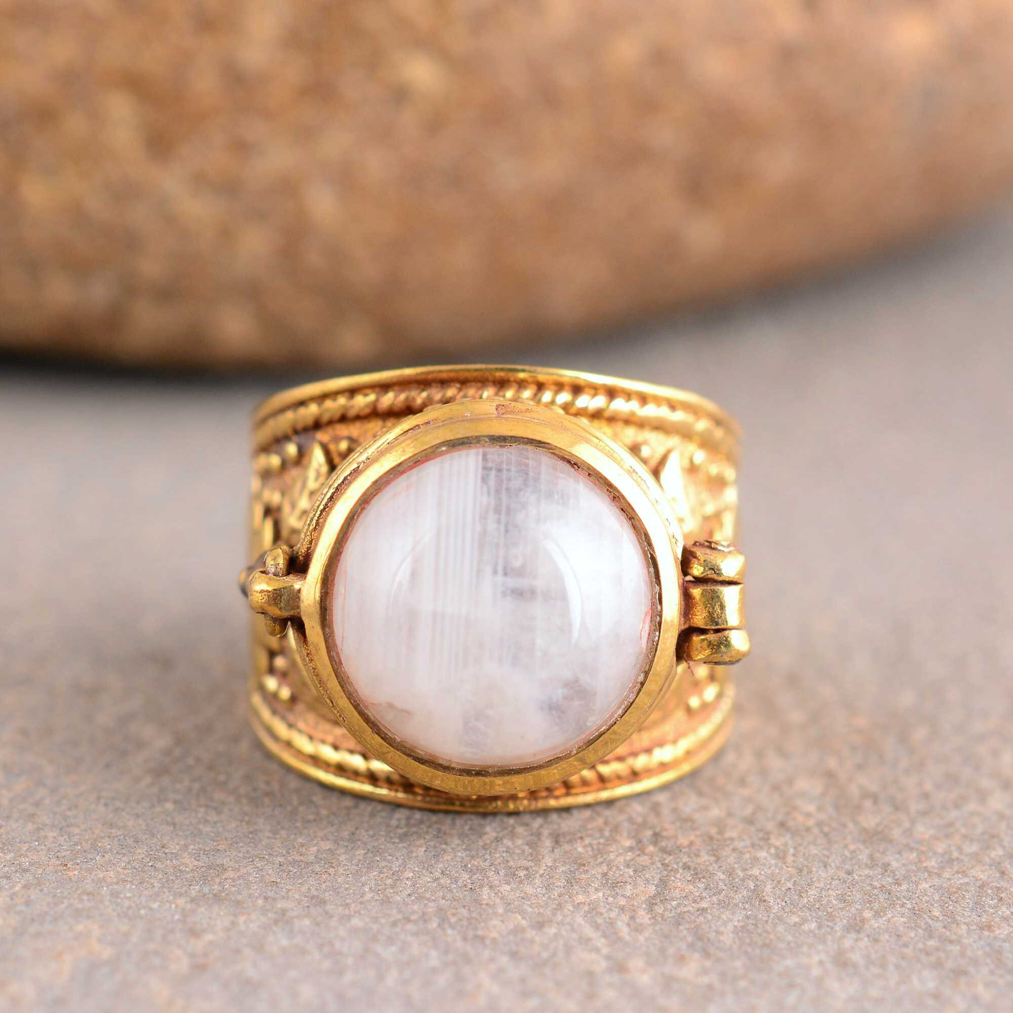 Ethnic Poison Ring, Openable Poison Ring, Vintage Ring, Moonstone ...