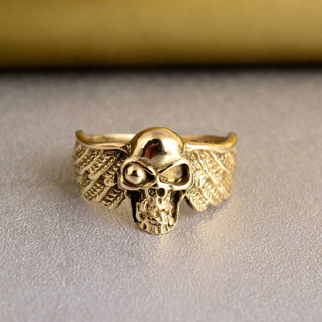 Skull Ring Brass Winged Skull Biker Punk Goth Rocker Wings Exclusive ...