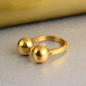 Womens Brass Balls Ring, Simple Ball Ring, Adjustable Ring, Open Cuff ...