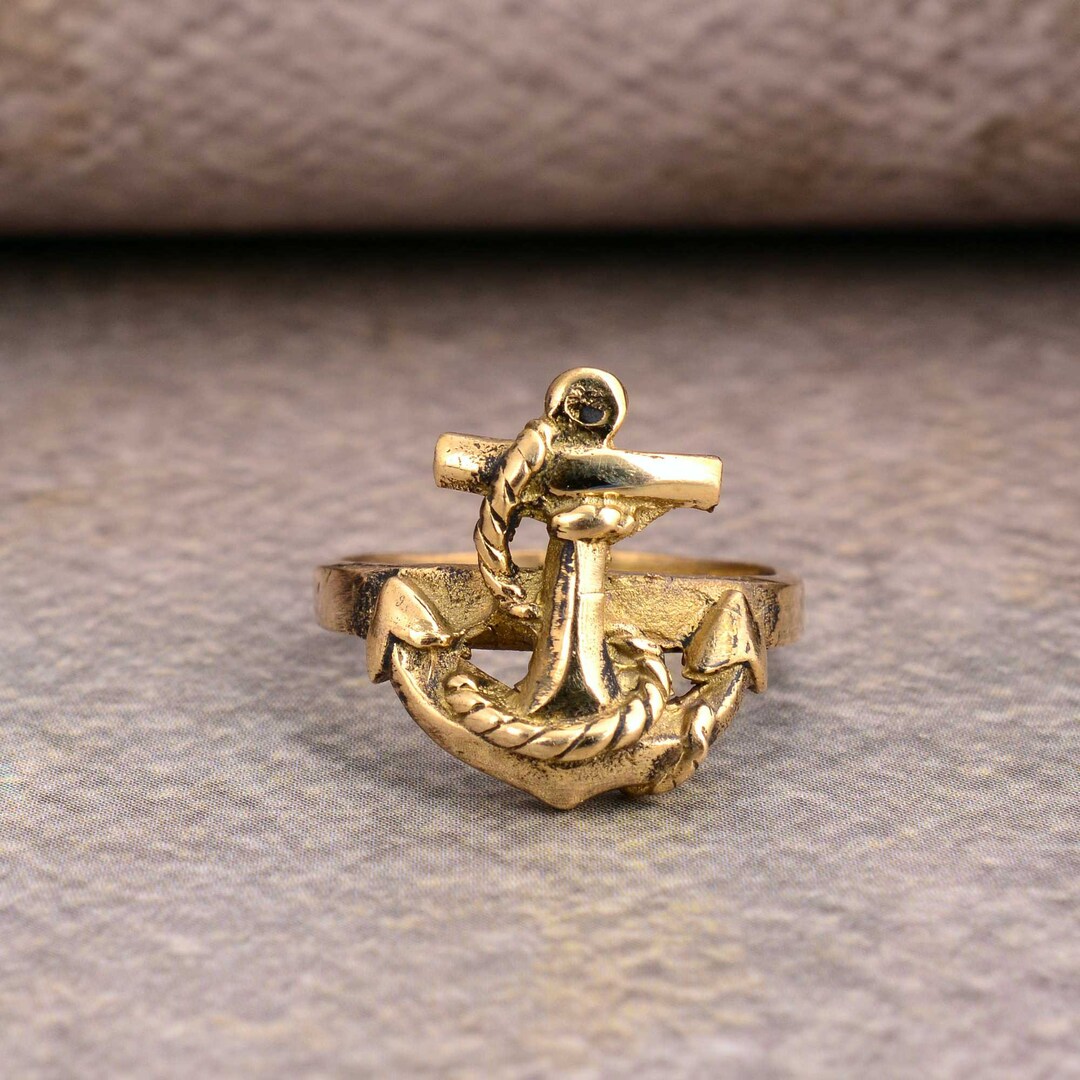Gold Anchor Ring, Brass Anchor Ring, Sailor Ring, Minimalist Anchor ...