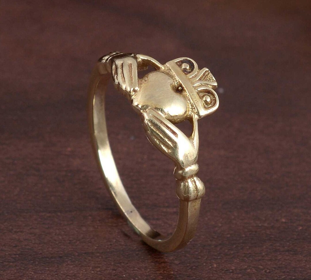 Gold Dainty Claddagh Celtic Irish Ring, Celtic Engagement Promise Crown ...