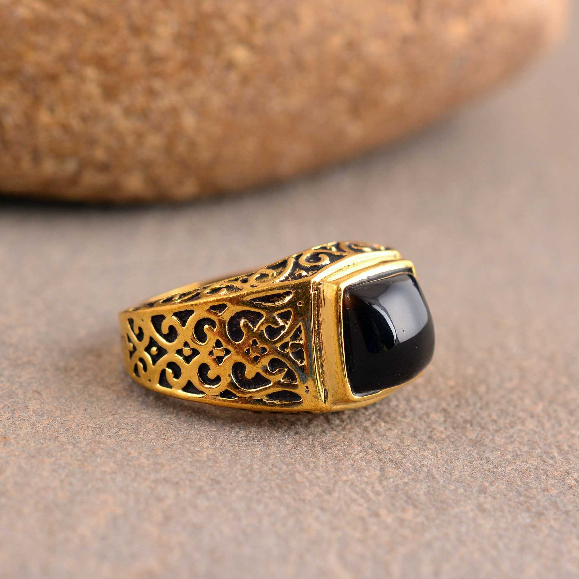 Black Obsidian Ring, Brass Ring, Obsidian Ring, Vintage Ring, Boho ...