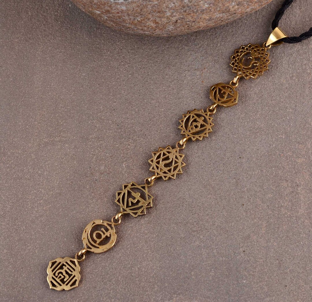 Gold Brass Seven Chakras Necklace: Boho Yoga Reiki Jewelry - Etsy