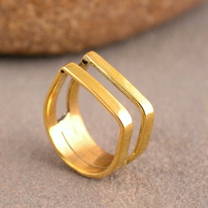 Double Bar Ring, 2 Line Ring, Flat Bar Ring, Gold Bohemian Ring, Modern ...