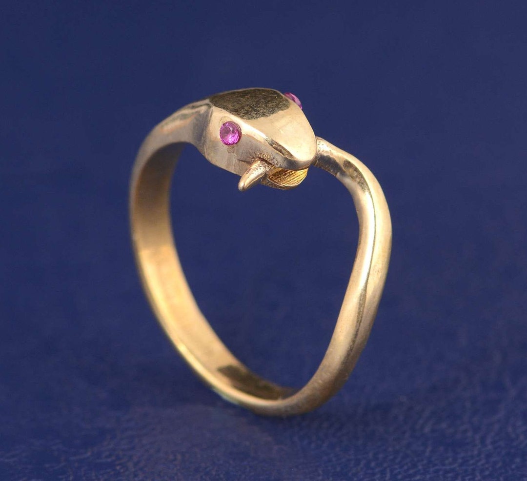 Snake Tail Ring in Brass With Gemstone Eyes, Ouroboros, Men Ring, Women ...