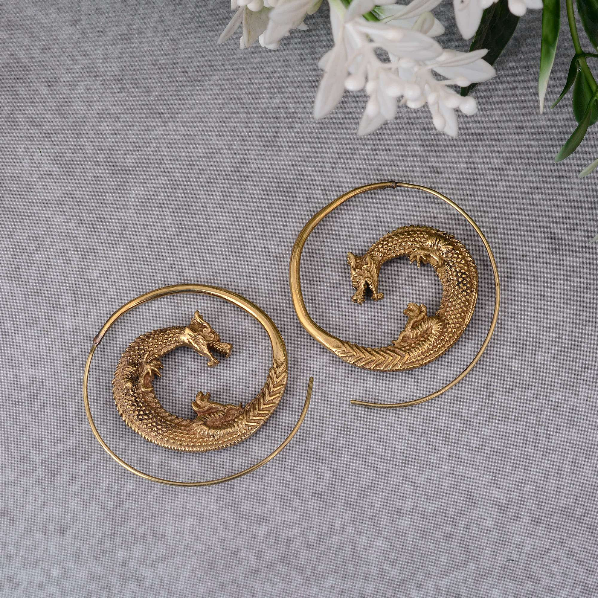 SINGLE Dragon Hoop Earring, Dragon Earring, Gothic Earring, Gothic Jewelry, Dragon Jewelry ...