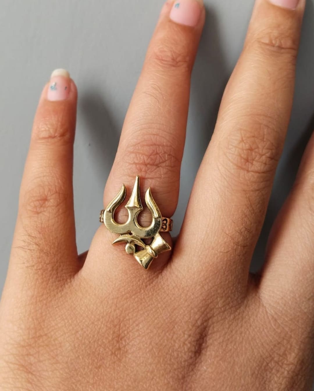 Om Shiv Trishul Ring, Brass Ring, Ohm Ring, Dainty Ring, Handmade Ring ...