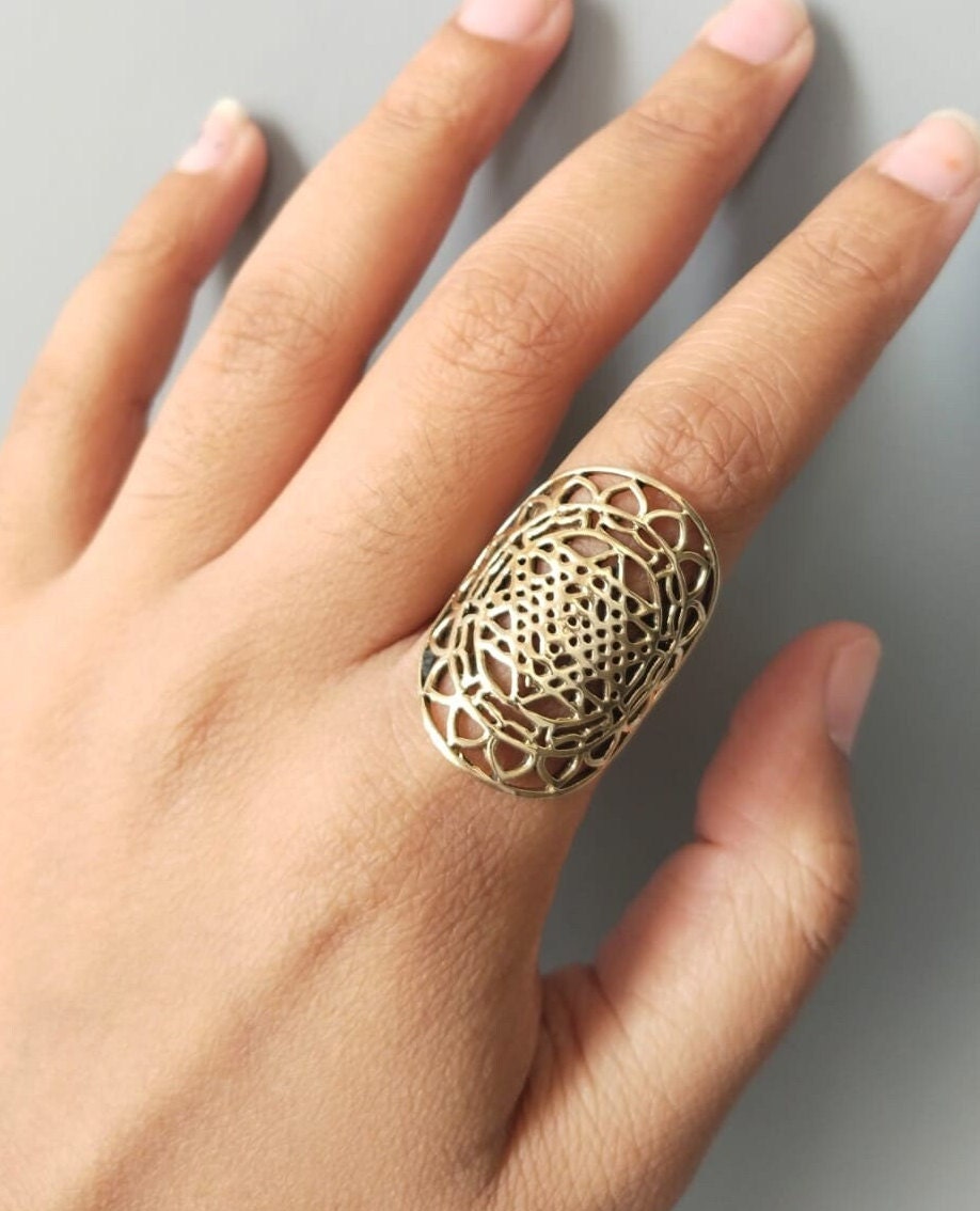 Sri Yantra Mandala Sacred Geometry Ring Brass Yoga Jewellery, Handmade ...