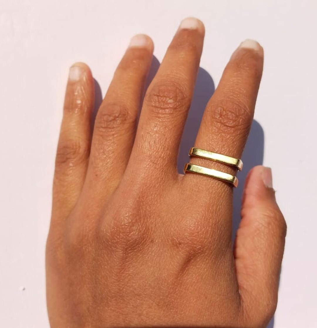 Double Bar Ring, 2 Line Ring, Flat Bar Ring, Gold Bohemian Ring, Modern ...