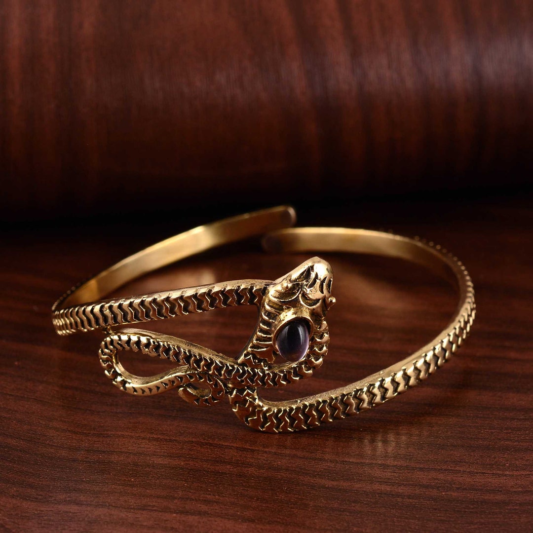 Hammered Brass Snake Arm Cuff: Amethyst Boho Bracelet - Etsy