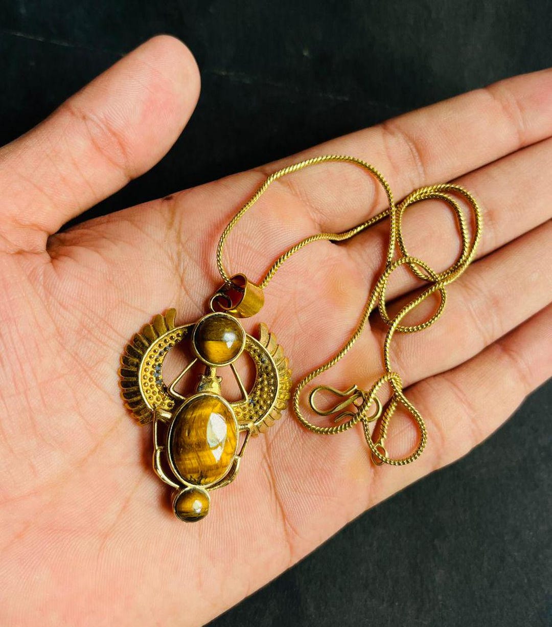 Tiger Eye Scarab Necklace, Gold Vermeil Scarab Necklace, Brown Scarab ...
