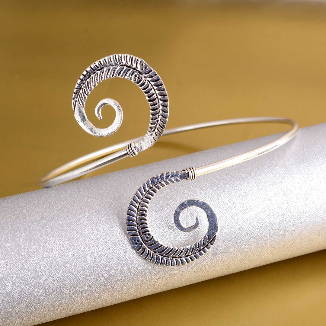 Silver Plated Boho Arm Cuff Bracelet Swirls Adjustable Armlet Bangle ...