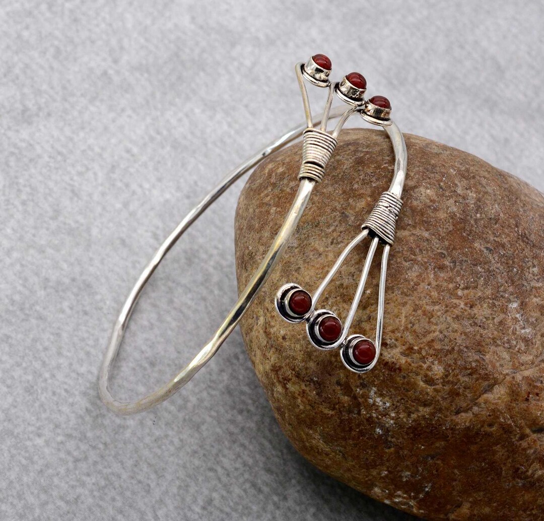 Red Garnet Arm Cuff: Silver Plated Handmade Bangle - Etsy