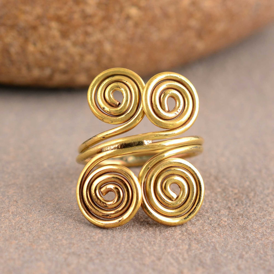 Brass Spiral Ring, Double Coil Ring, Handmade Ring, Dainty Ring, Boho ...