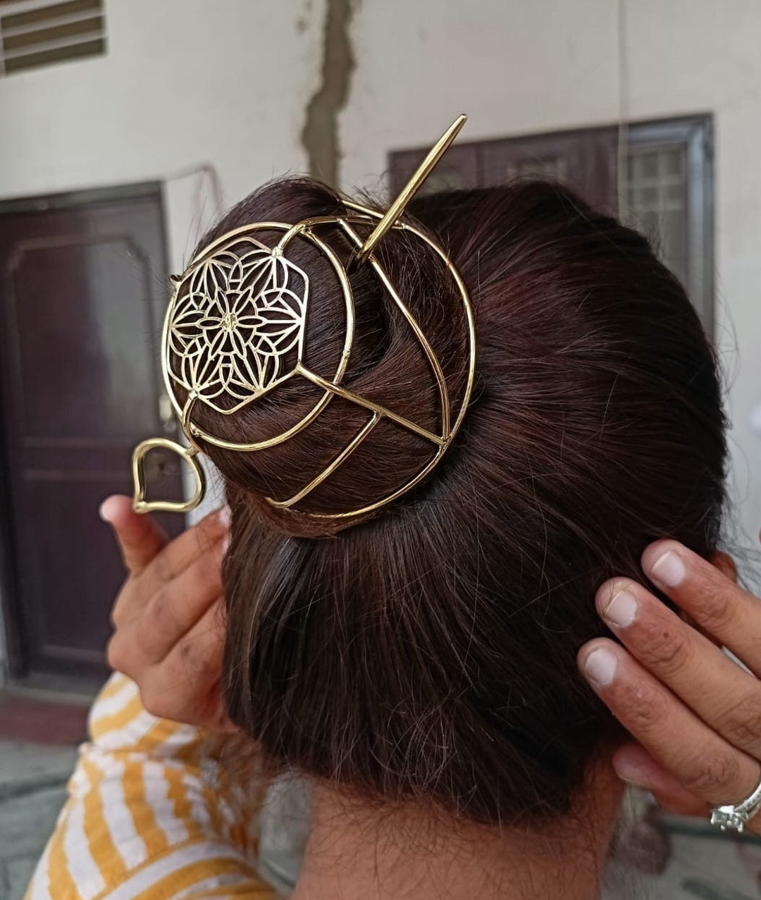 Gold Brass Bun Cage With Hair Fork: Minimalist Hair Pin - Etsy
