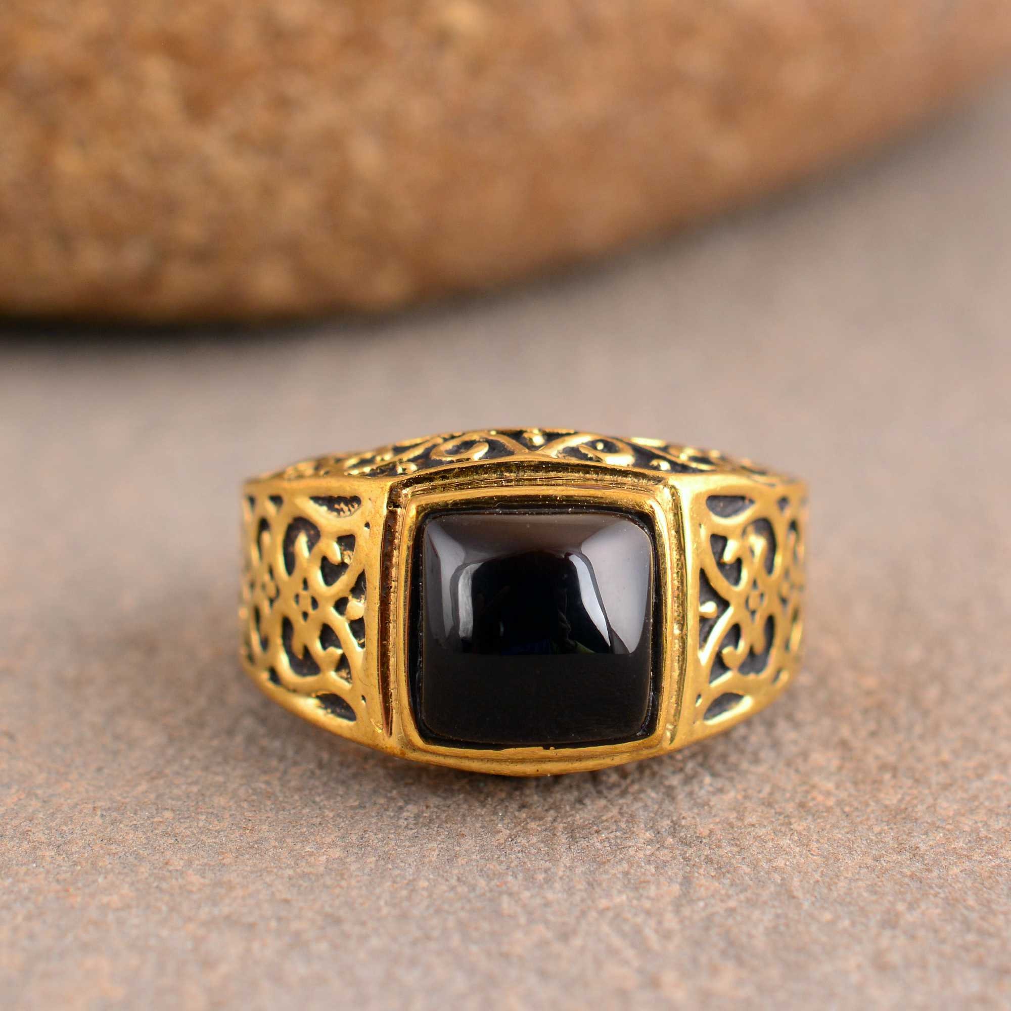 Black Obsidian Ring, Brass Ring, Obsidian Ring, Vintage Ring, Boho ...