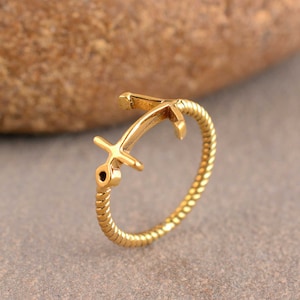 Anchor Ring, Sideways Anchor Ring, Cross Ring, Gold, Anchor Band Ring ...