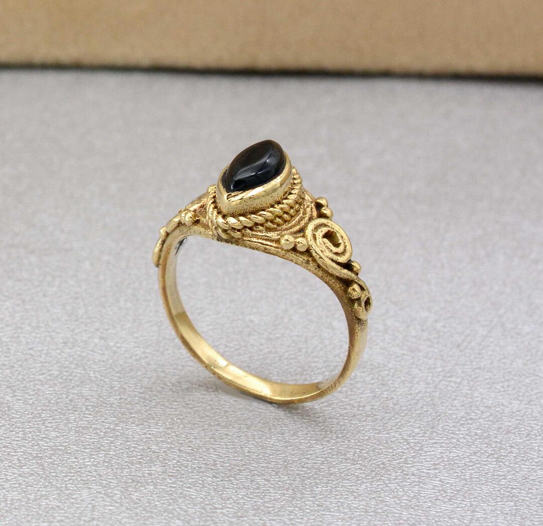 Gold Pearl Black Onyx Ring, Black Onyx Ring, Gold Black Ring, Black ...