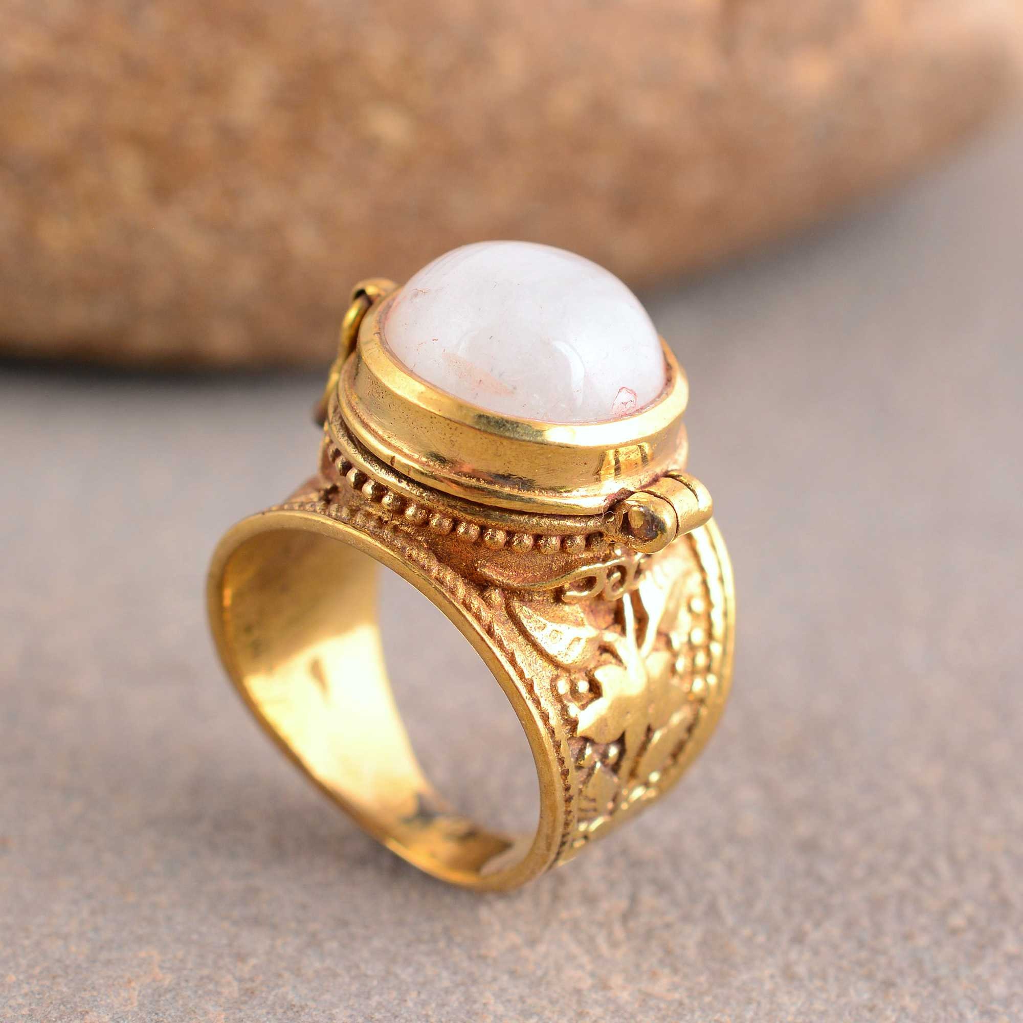 Ethnic Poison Ring, Openable Poison Ring, Vintage Ring, Moonstone ...