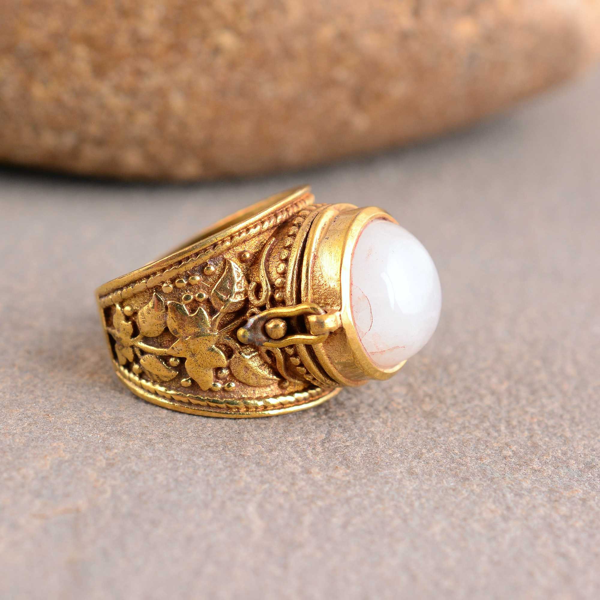 Ethnic Poison Ring, Openable Poison Ring, Vintage Ring, Moonstone ...